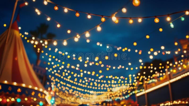 Colorful String Lights at Night Fair Stock Photo - Image of bokeh ...