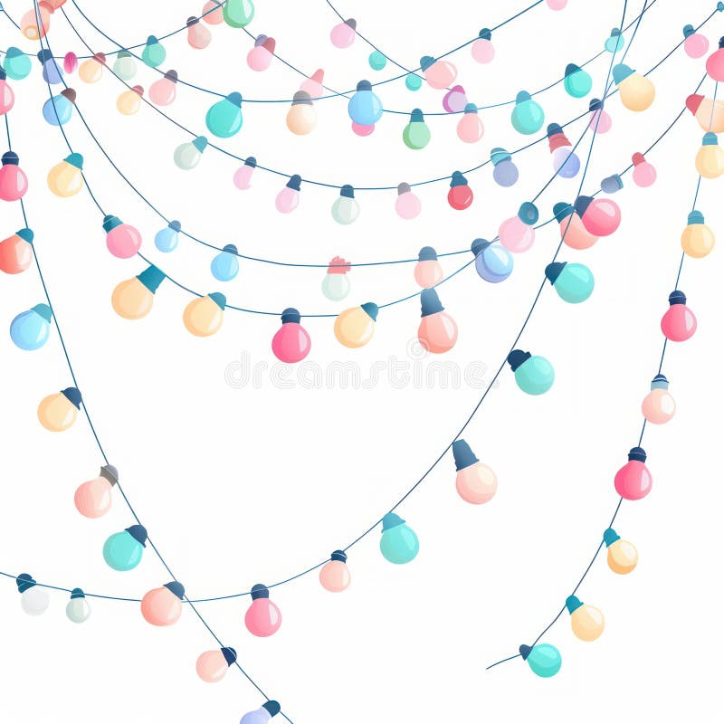 Colorful String Lights with Pastel Bulbs Hanging Against a White ...