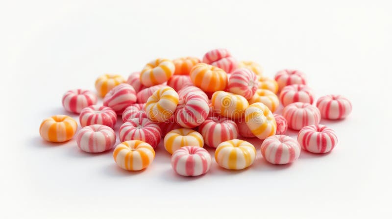 Colorful Striped Candies Piled on a White Surface Stock Photo - Image ...