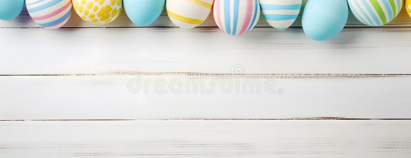 Colorful Striped Easter Eggs on White Wood Background Stock ...