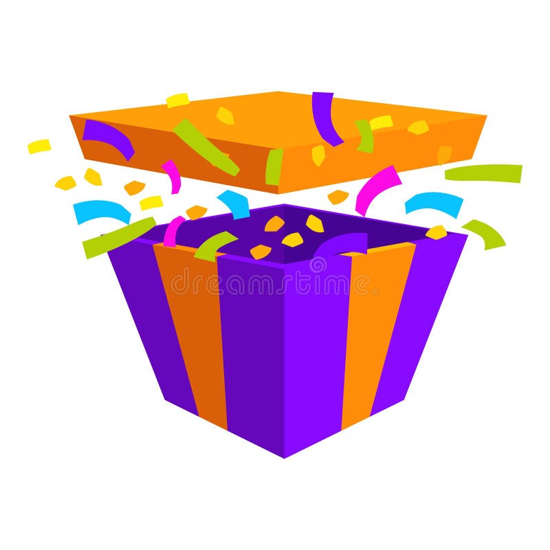Colorful Striped Gift Box Exploding with Confetti and Streamers Stock ...
