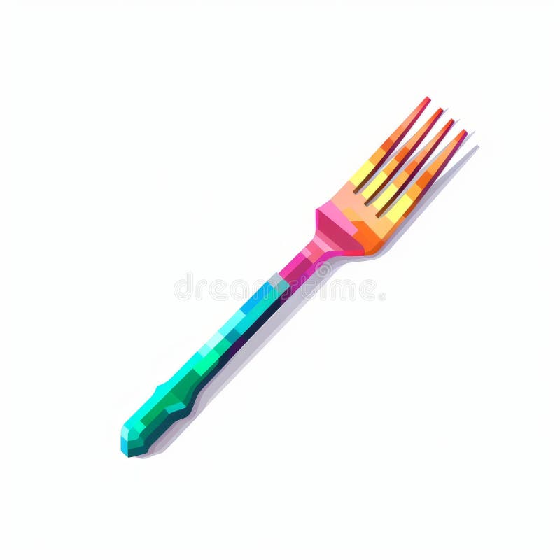 Colorful Striped Pixel Art Fork with Low Poly Style Stock Illustration ...