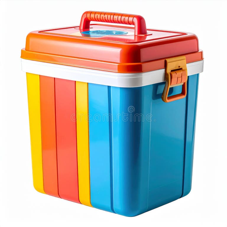 Colorful Striped Plastic Cooler Box on White Background Stock ...