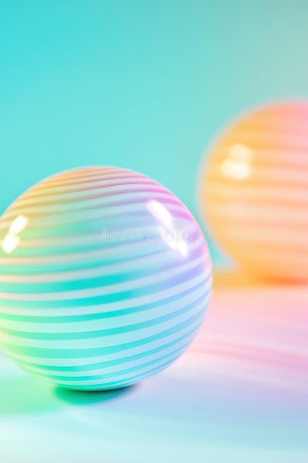 Colorful Striped Spheres Against Soft Pastel Background Stock ...