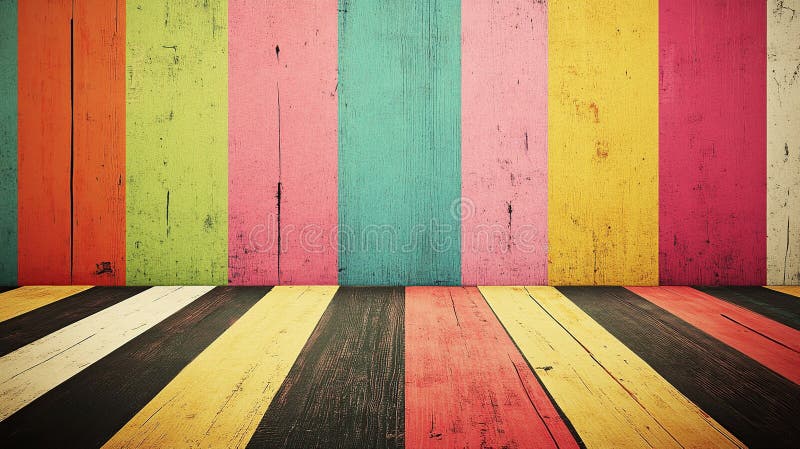 Colorful Striped Wooden Wall and Floor Background Stock Image - Image ...