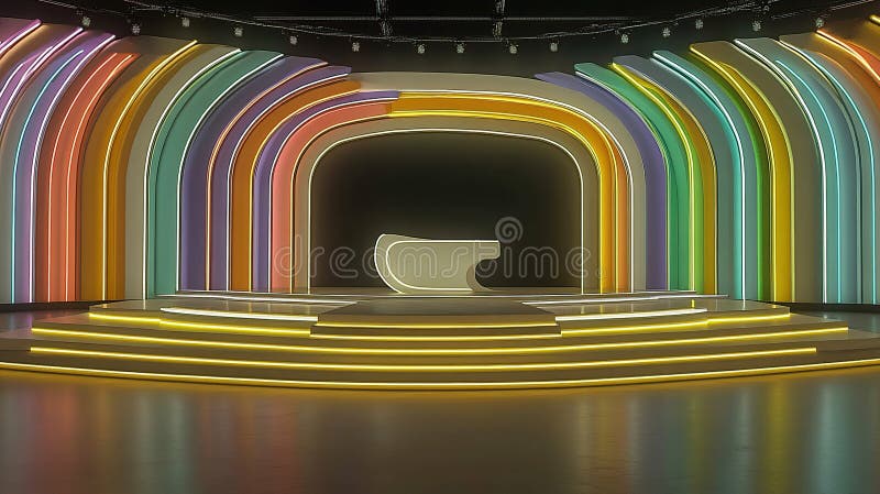 Colorful Studio Set Neon Lights Stage Backdrop Presentation Stock ...