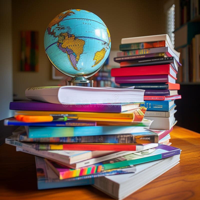 Colorful Study Essentials on Wooden Desk Stock Illustration ...