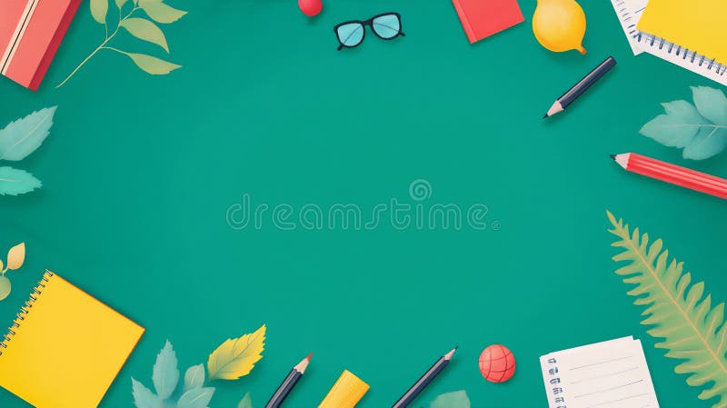A Colorful Study Workspace Scene Featuring Various Stationery and ...