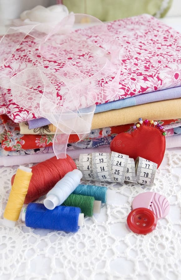 Colorful Stuff for Sewing at Home Stock Photo - Image of domestic ...