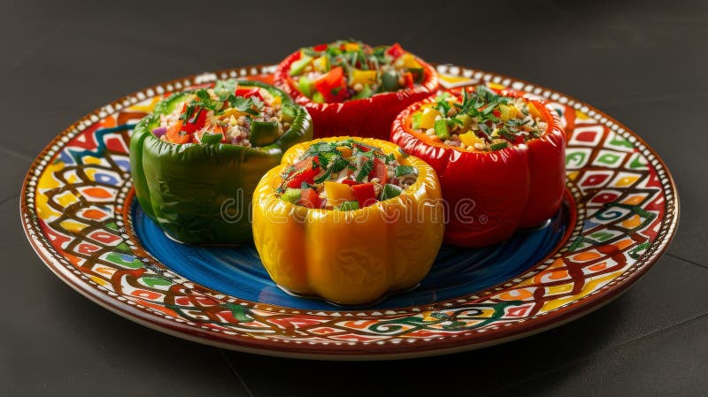 Colorful Stuffed Bell Peppers on Artistic Plate. Generative AI Stock ...