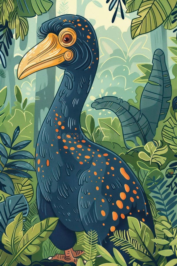 Mysterious Extinct Bird in Lush Tropical Jungle, Ancient Avian Species ...