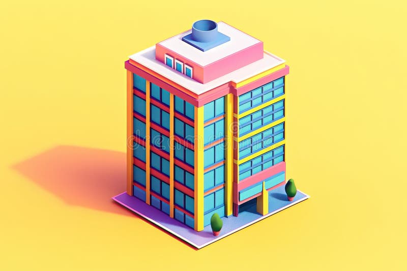 A Colorful, Stylized Building Design with Large Windows and a Flat Roof ...