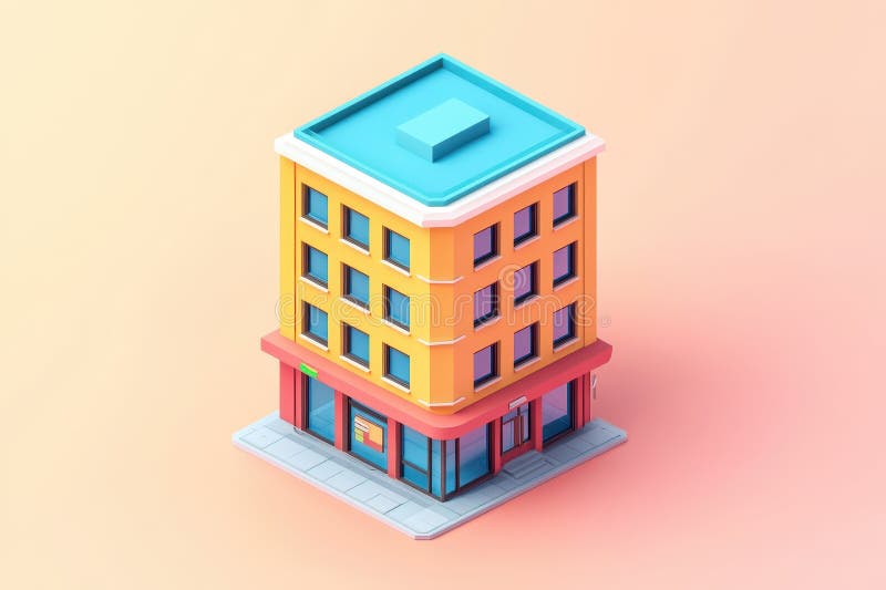 A Colorful, Stylized Building with a Flat Roof and Large Windows ...