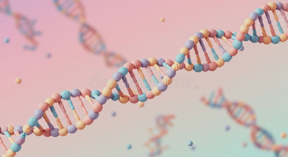 Colorful, Stylized DNA Double Helix Structures Float Against a Soft ...