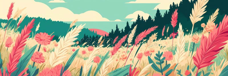 Colorful Stylized Fields Showcasing Diverse Crops and Textures Under a ...