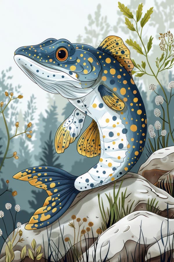 Stunning Northern Pike Fish Illustration, Aquatic Wildlife Art Stock ...