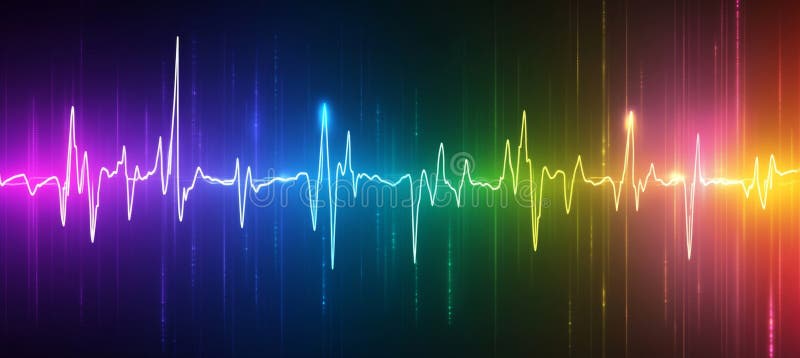 Colorful Stylized Glowing ECG, EKG Heartbeat Continuous Line on ...