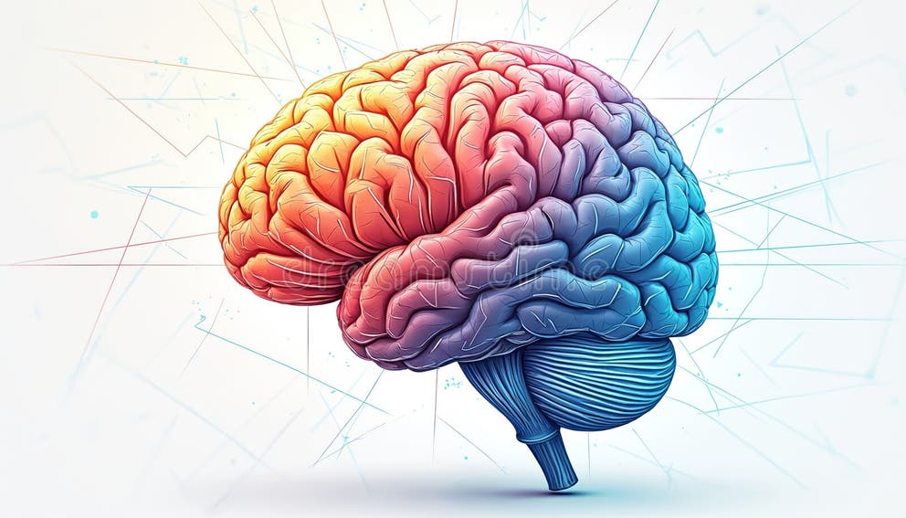 Colorful Stylized Human Brain Illustration with Interconnected Lines Suggesting Neural Network ...