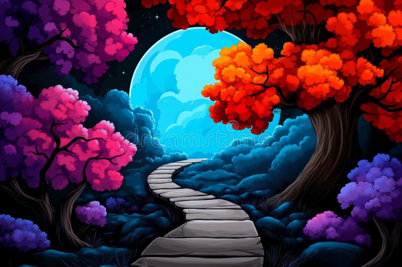 Path Middle Forest Full Moon Background Stock Photos - Free & Royalty ...
