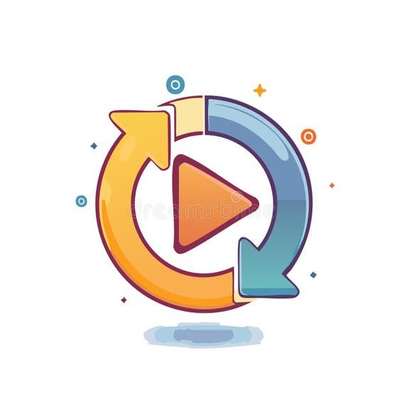Colorful Stylized Illustration of a Play Button within a Circular Arrow ...