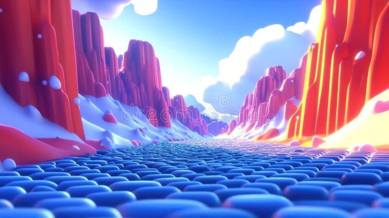 A Colorful, Stylized Landscape Featuring Vibrant Hills and a Textured ...