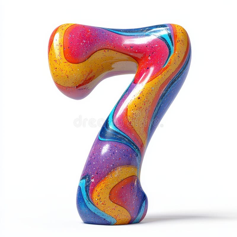 A Colorful, Stylized Number Seven with a Marbled Design Stock ...