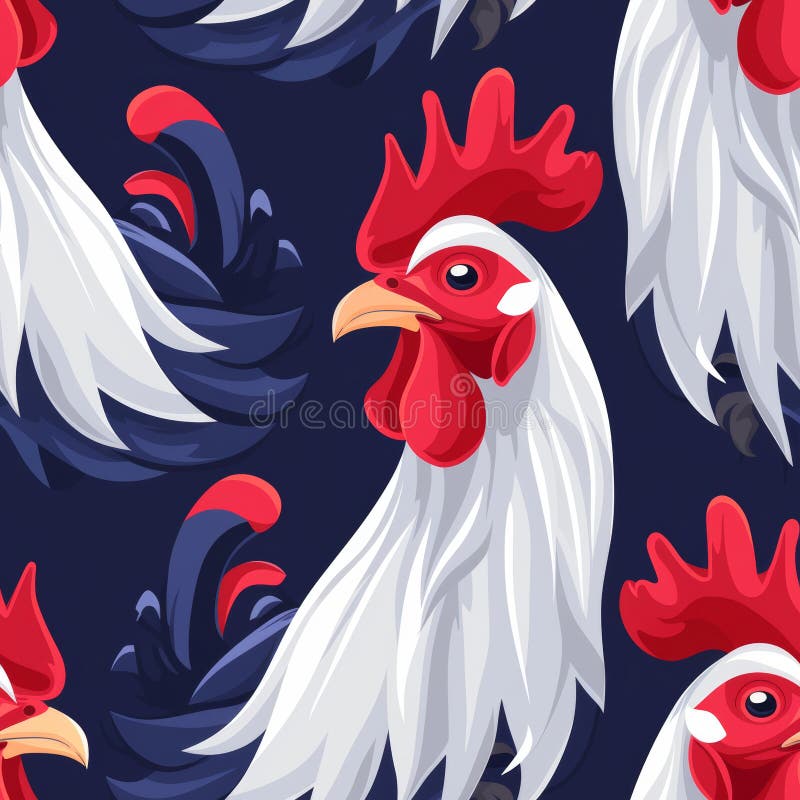 Colorful Stylized Rooster Pattern Design on a Dark Background Stock ...