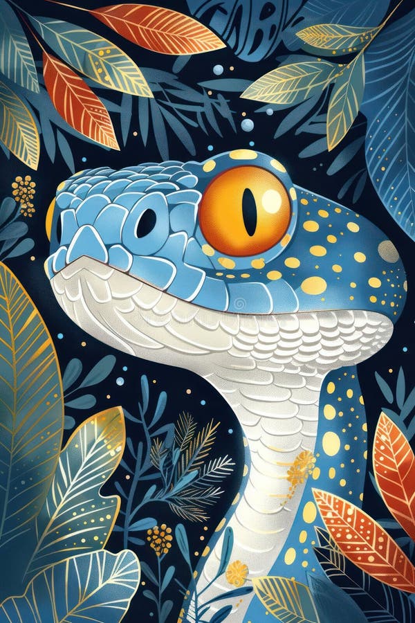 Stunning Blue Viper Snake in Tropical Rainforest Stock Illustration ...