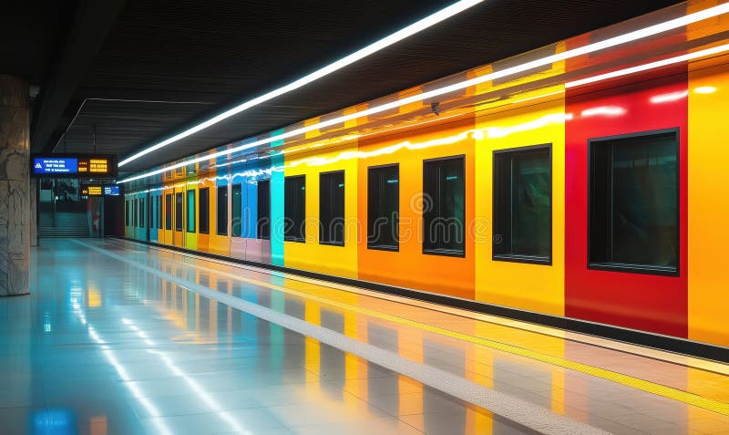 Colorful Subway Station Interior with Vibrant Walls and Reflections ...