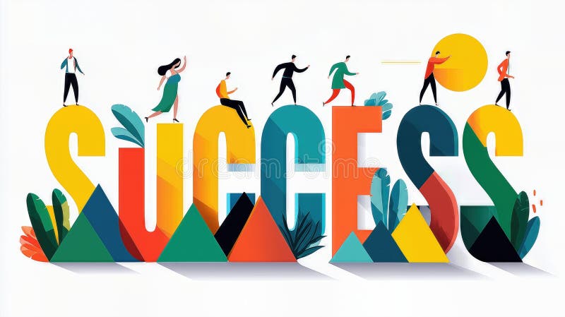 Colorful Success Typography Illustration with Characters Running and ...