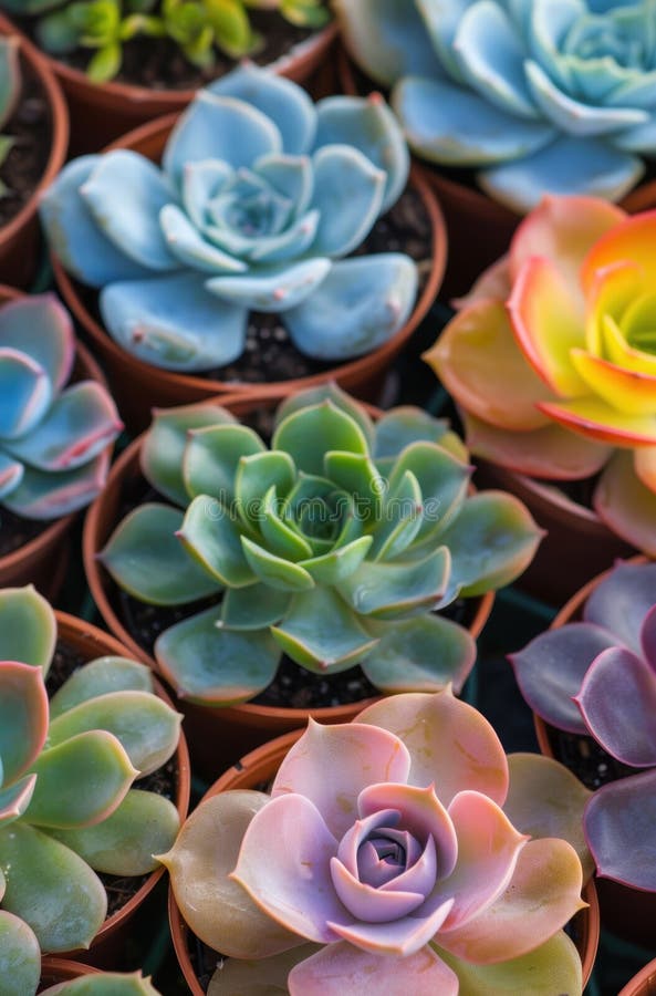 Colorful Succulent Plants in Pots Stock Illustration - Illustration of ...