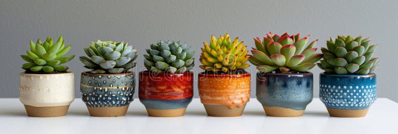 Colorful Succulent Pots on Neutral Background - Modern Home Decor Stock ...