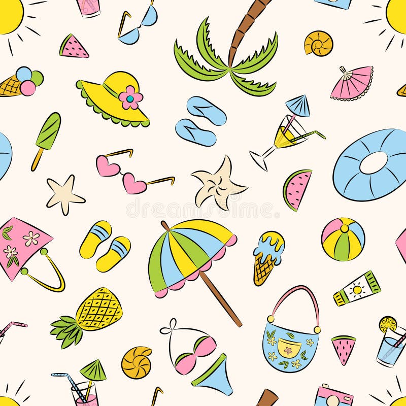 Colorful Summer Beach Pattern Illustration Stock Illustration ...