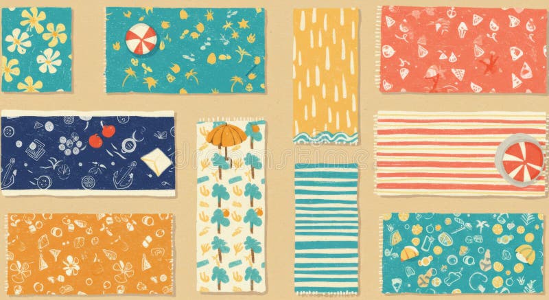 Colorful Summer Beach Patterns Collection Stock Illustration ...