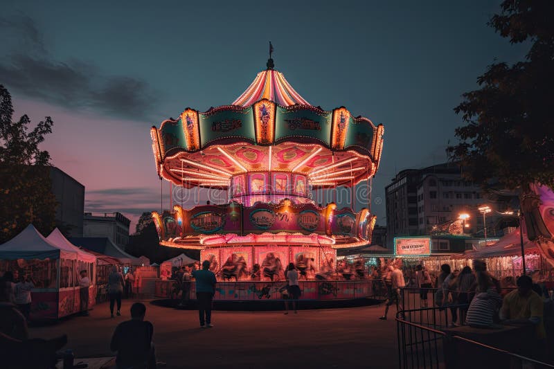Colorful Summer Carnival at Dusk Stock Illustration - Illustration of ...