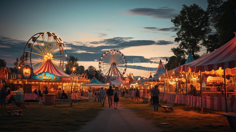 Colorful Summer Carnival at Dusk Stock Illustration - Illustration of ...
