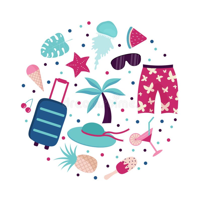 Big Colorful Set of Summer Vacation Elements Stock Vector ...