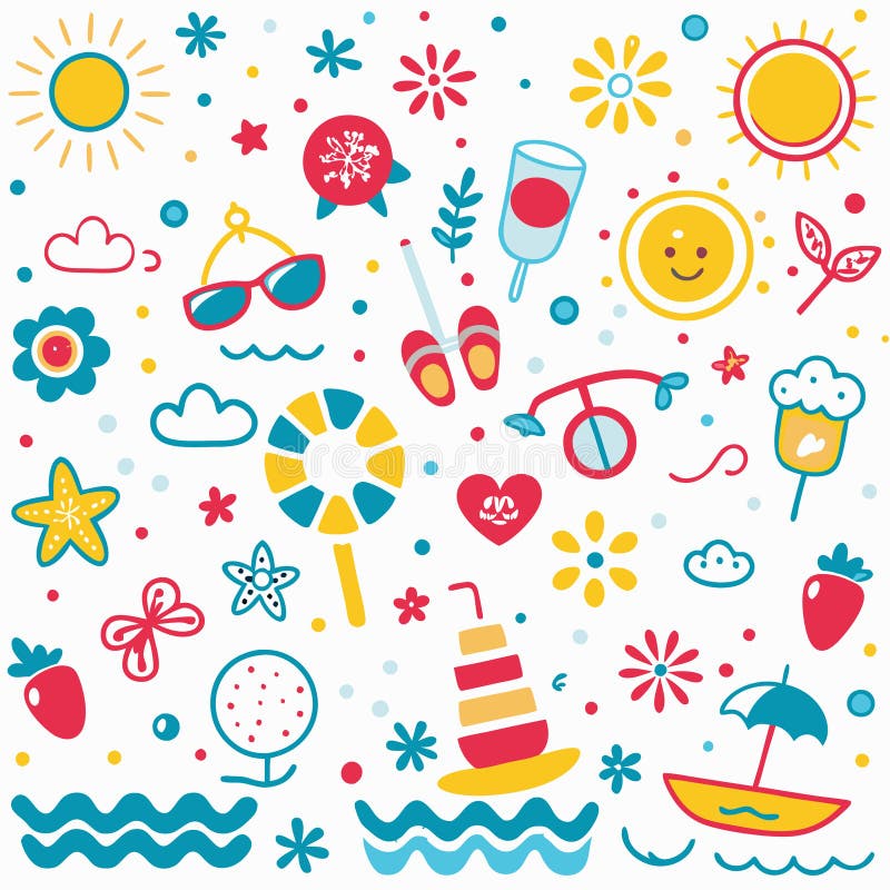 Colorful Summer Doodles Pattern Stock Vector - Illustration of holiday ...