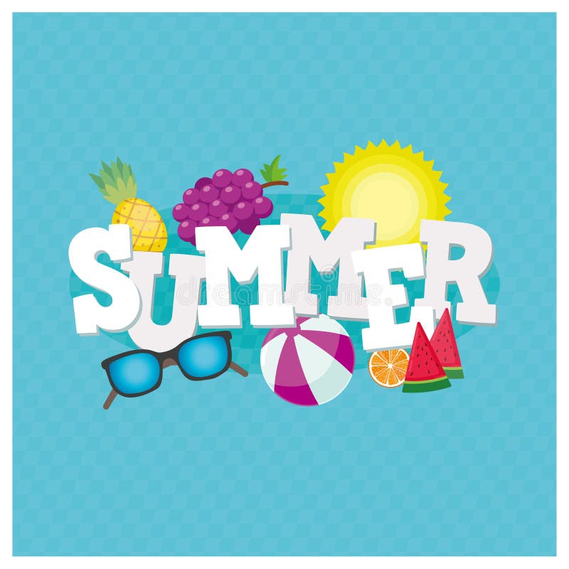 Colorful Summer Elements. Cheerful Blue Background Stock Vector ...