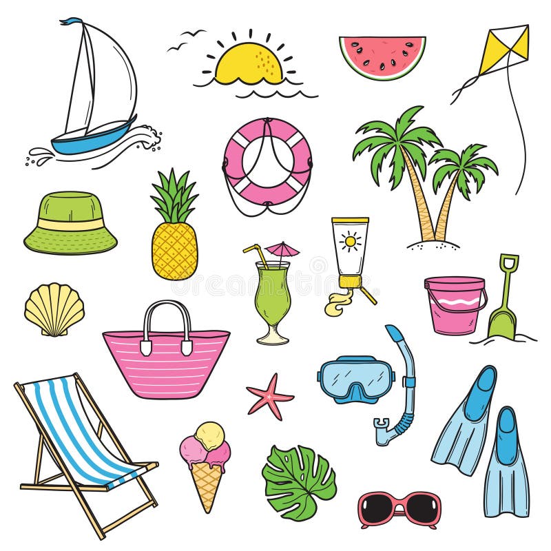 Colorful summer elements stock vector. Illustration of seashell - 309264991