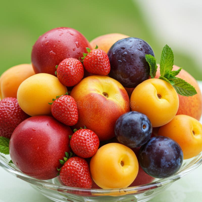 Colorful Summer Fruit Arrangement in Glass Bowl Stock Illustration ...