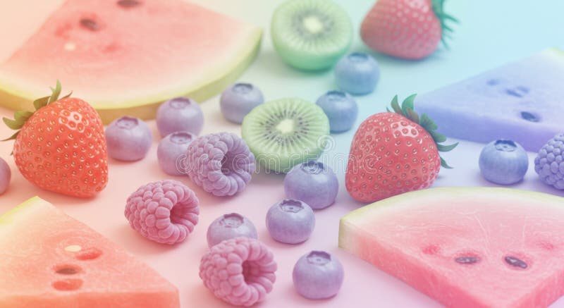 Colorful Summer Fruit Assortment on Pastel Background Stock ...