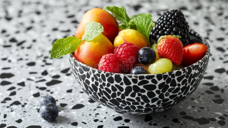 Colorful Summer Fruit Mix in Black Bowl Stock Illustration ...