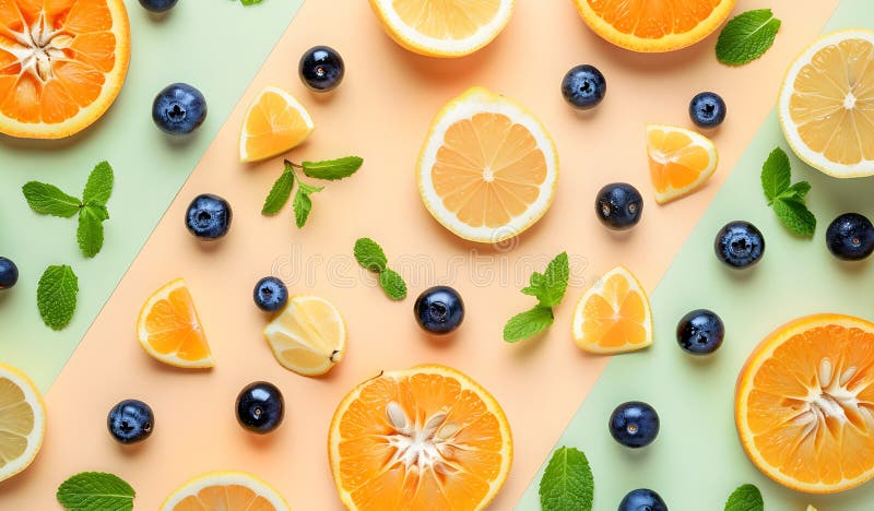 Colorful Summer Fruit Pattern on Pastel Background Stock Illustration ...