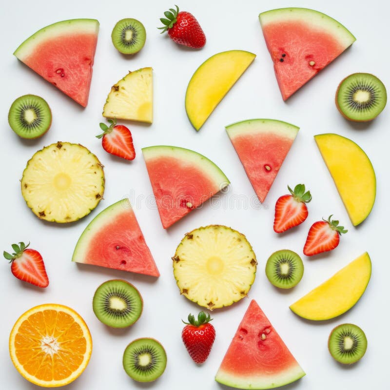 Colorful Summer Fruit Slices on White Background Stock Illustration ...