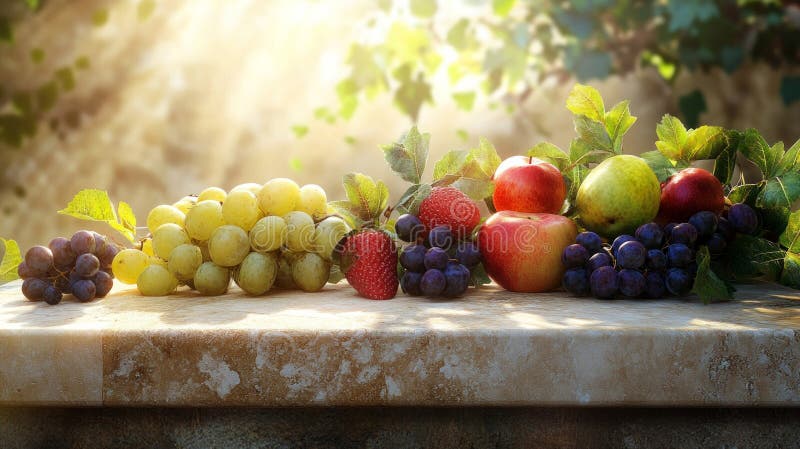 Colorful Summer Fruit Still Life on Stone Surface Stock Illustration ...