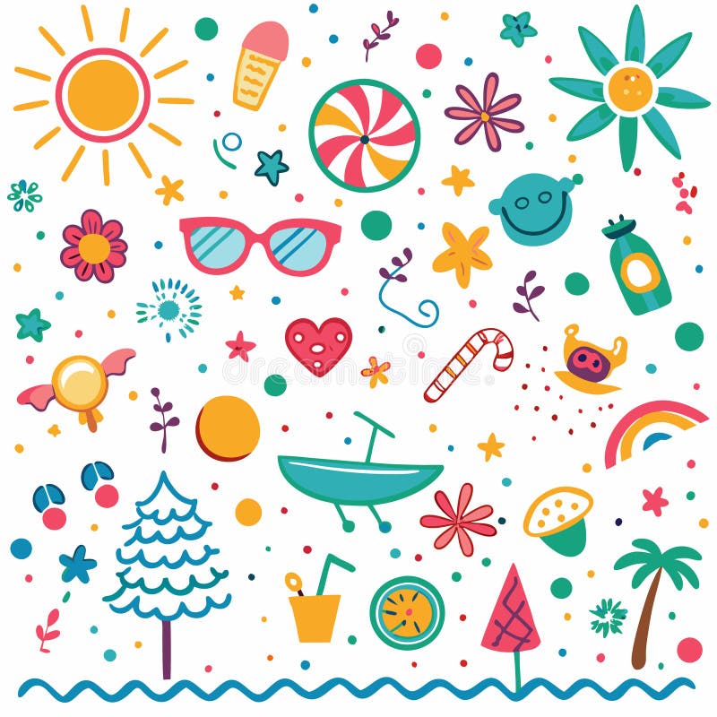 Colorful Summer and Holiday Doodles. (2 Stock Vector - Illustration of ...