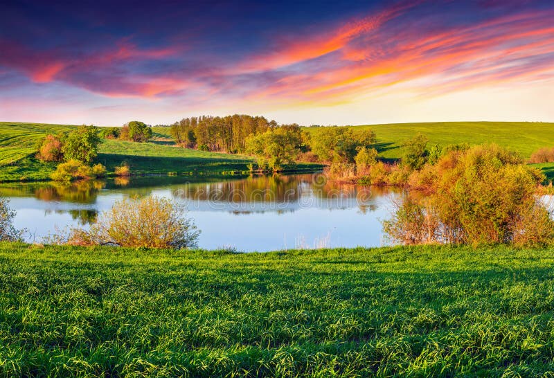 Summer Morning Scene on the Godafoss Waterfall. Stock Photo - Image of ...