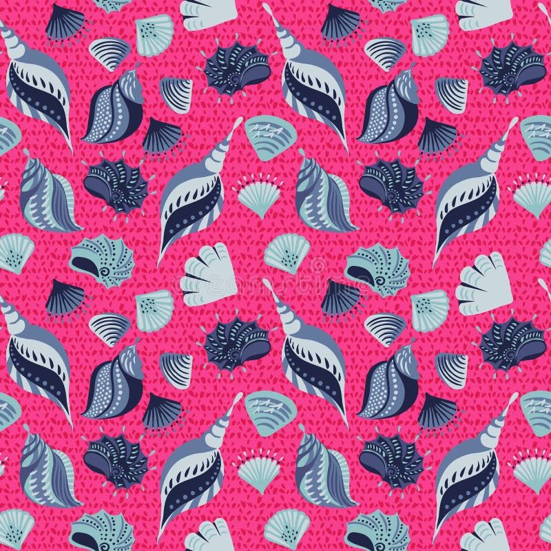 Colorful Summer Pink Seamless Pattern with Creative Shapes Blue Sea ...