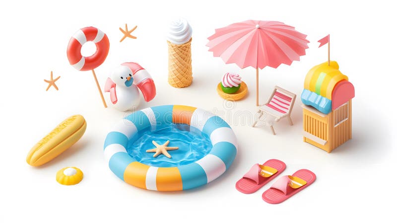 Colorful Summer Pool Scene with Playful Elements Stock Illustration ...